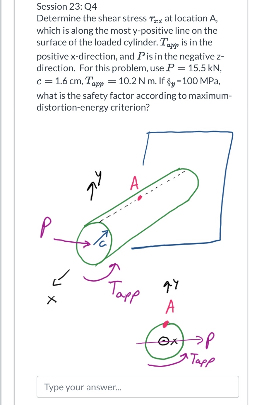 Determine the shear stress xz at location A, ﻿which | Chegg.com