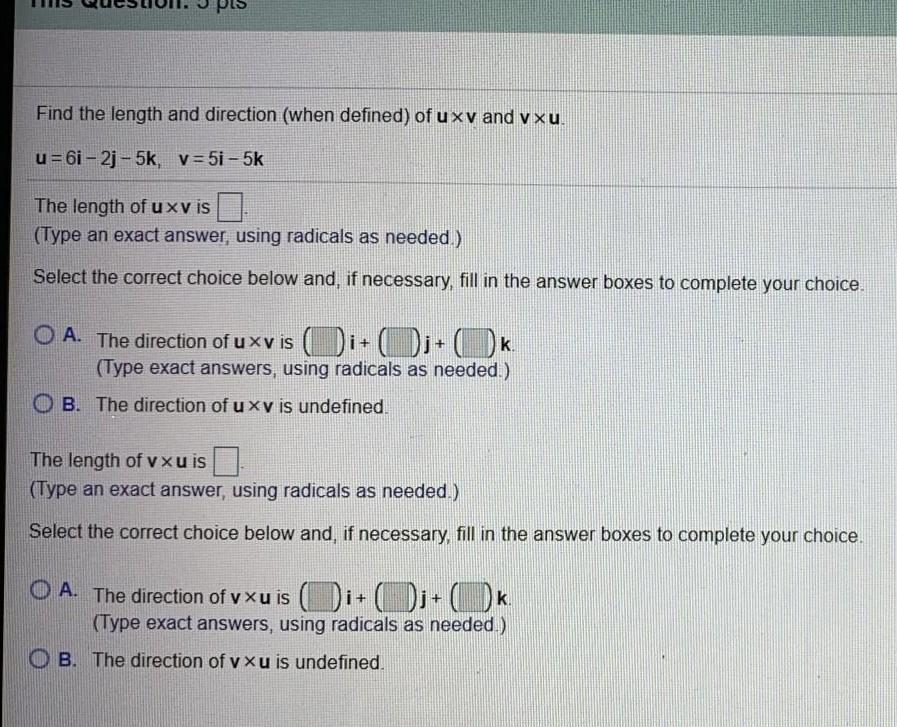 Solved Find the length and direction (when defined) of uxv | Chegg.com