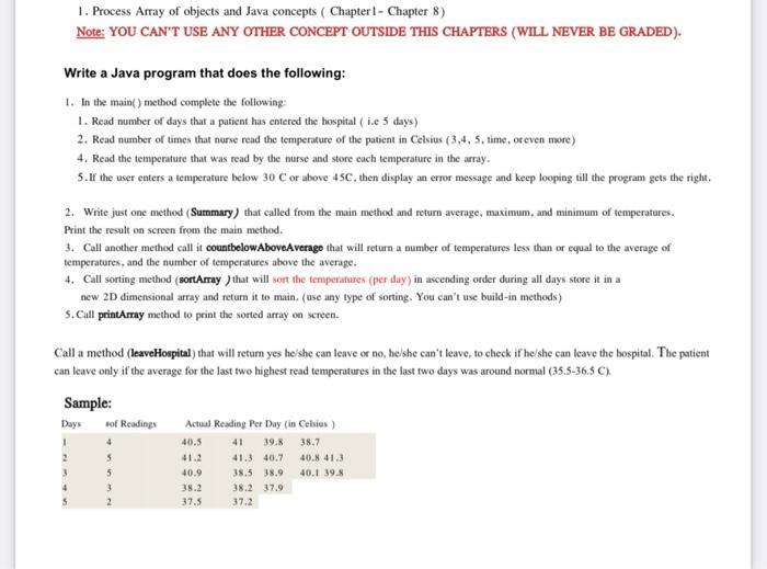 Solved 1. Process Amy of objects and Java concepts (Chapter | Chegg.com