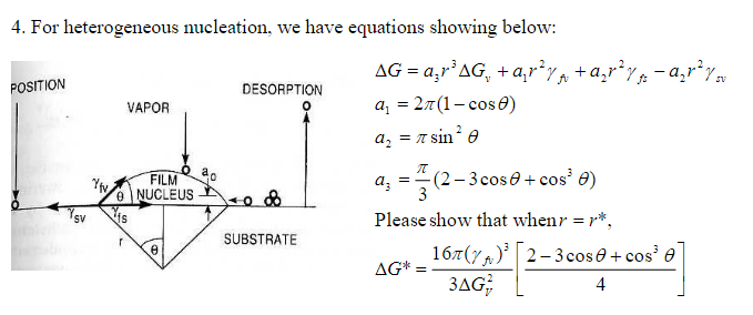 Solved For heterogeneous nucleation, we have equations | Chegg.com