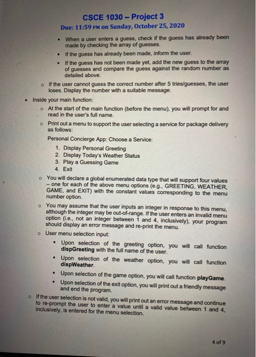 Solved CSCE 1030 - Project 3 Due: 11:59 PM on Sunday, | Chegg.com