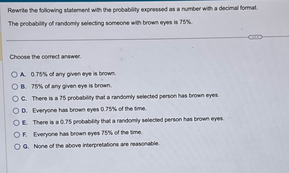 Solved Rewrite the following statement with the probability | Chegg.com