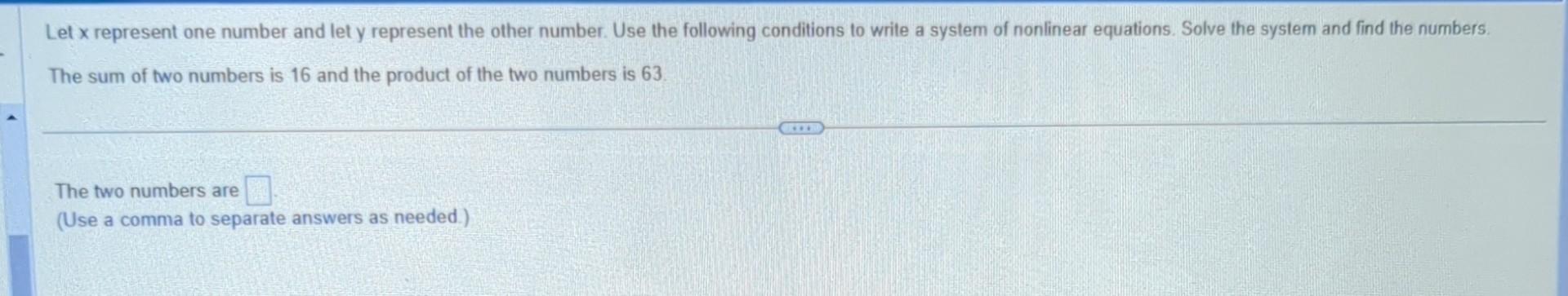 Solved Let x represent one number and let y represent the | Chegg.com