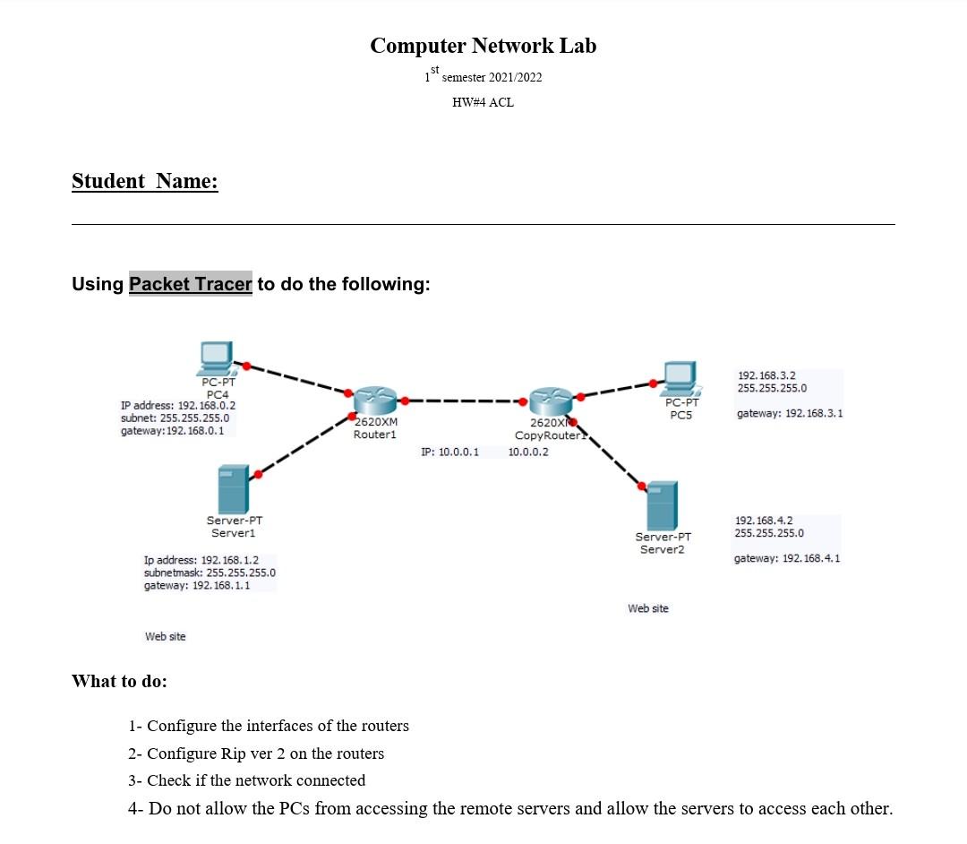 Solved Computer Network Lab 1 semester 2021/2022 HW#4 ACL | Chegg.com