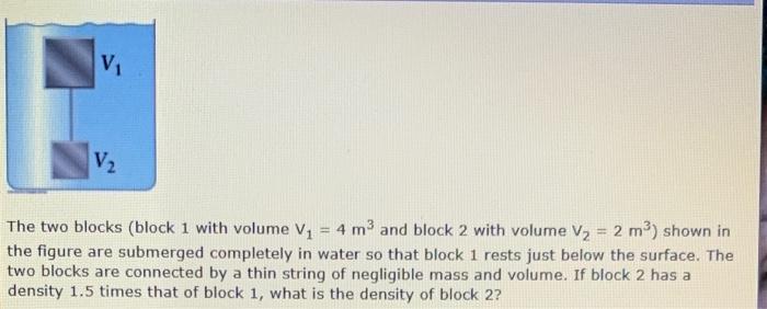 Solved V V2 The two blocks (block 1 with volume V1 = 4 m and | Chegg.com