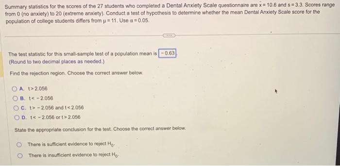 Solved Summary statistics for the scores of the 27 students | Chegg.com