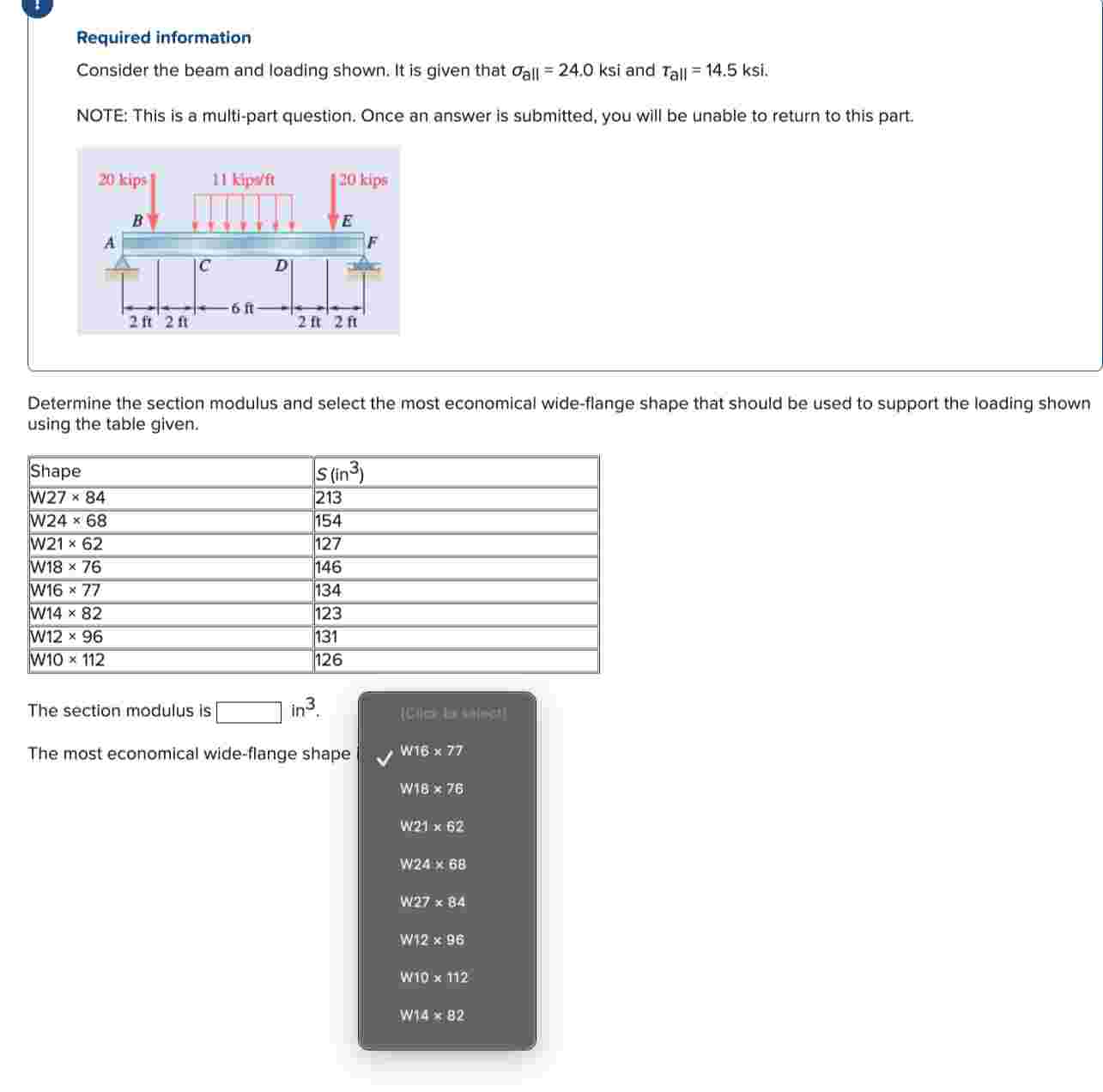 Solved Determine the section modulus and select the most | Chegg.com