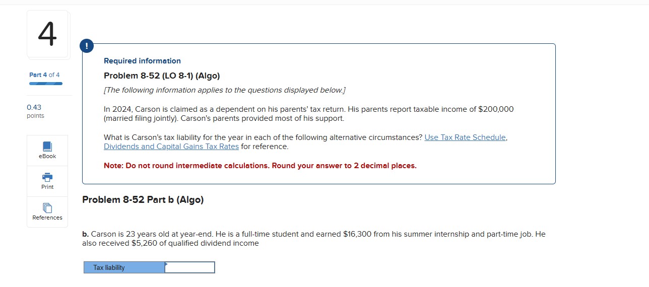 Solved Required informationProblem 8-52 (LO 8-1) (Algo)[The | Chegg.com