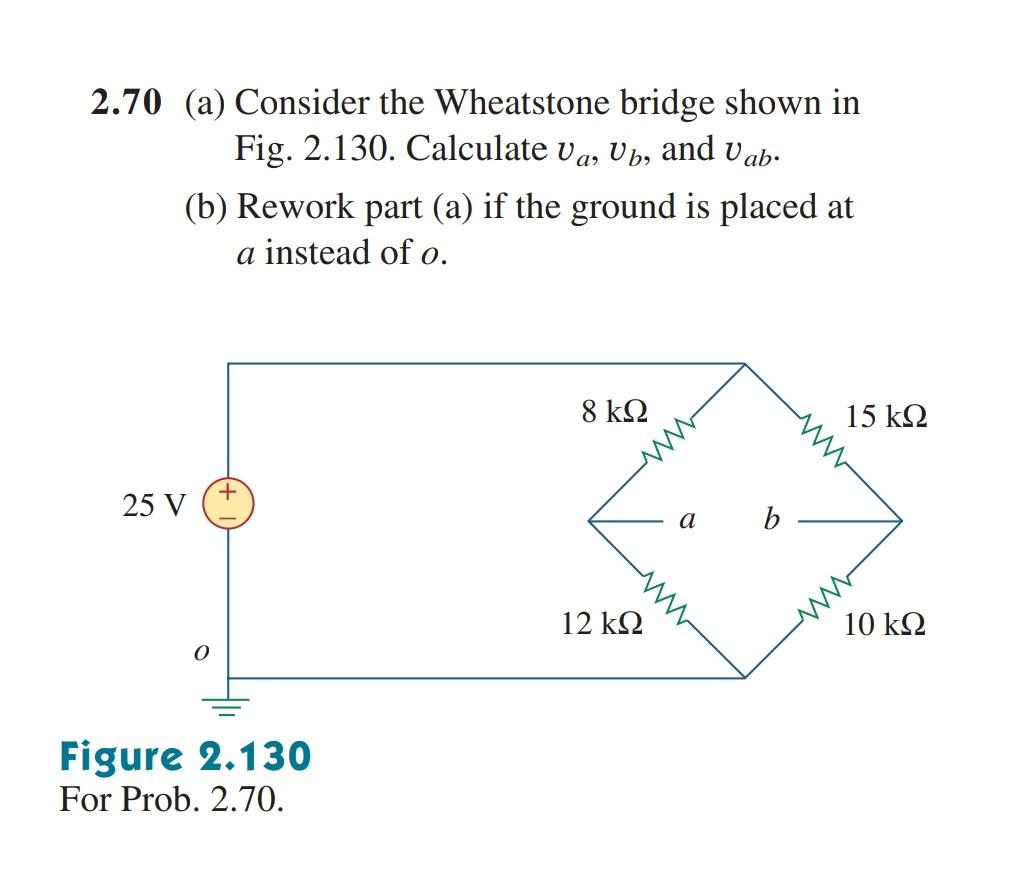 Solved 2.70 (a) ﻿Consider the Wheatstone bridge shown in | Chegg.com