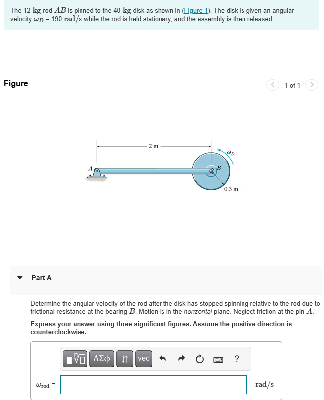 The 12-kg ﻿rod AB is ﻿pinned to ﻿the 40-kg ﻿disk as | Chegg.com