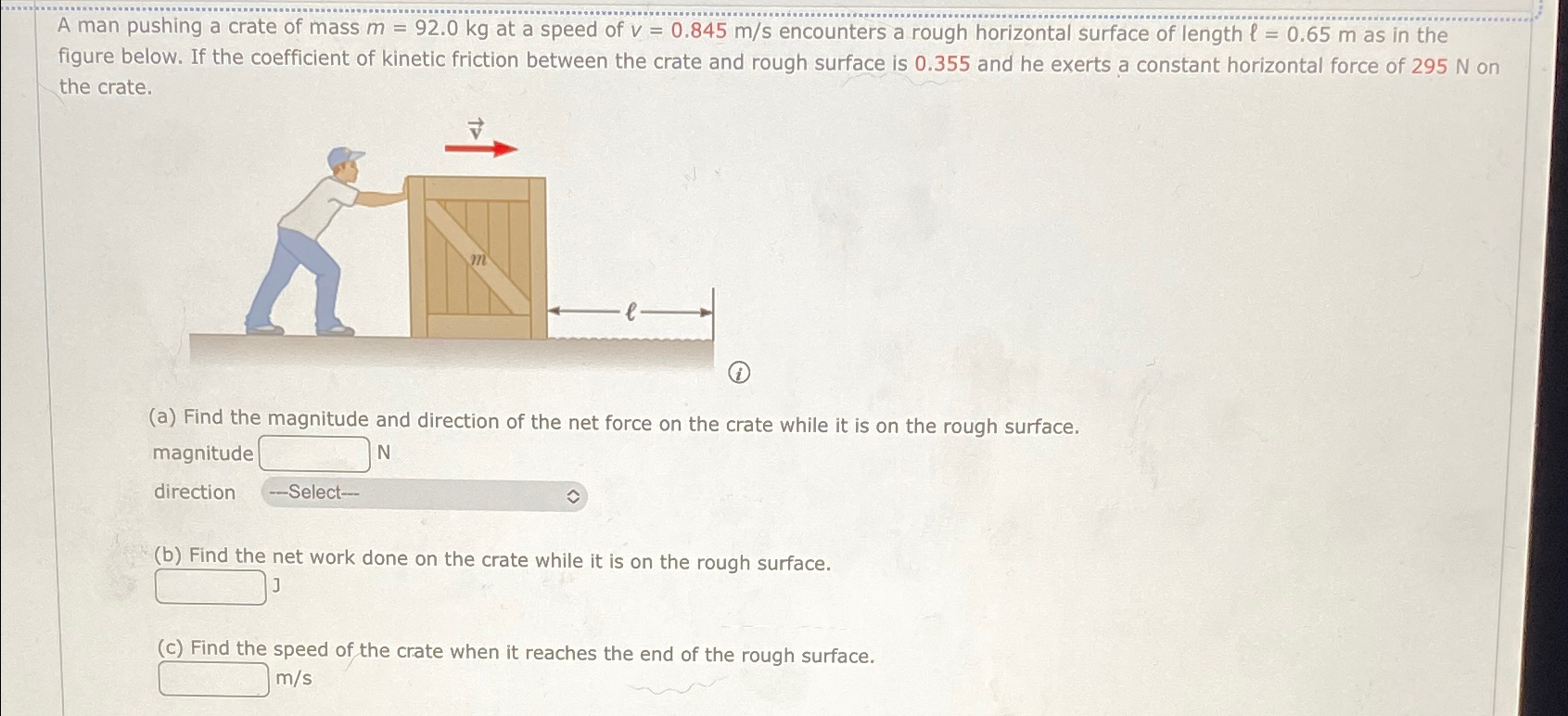 Solved A man pushing a crate of mass m=92.0kg ﻿at a speed of | Chegg.com