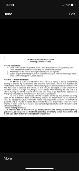 10:19 Done Edit INTENSIVE NURSING PRACTICUM Learning | Chegg.com