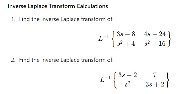 Solved Inverse Laplace Transform CalculationsFind the | Chegg.com