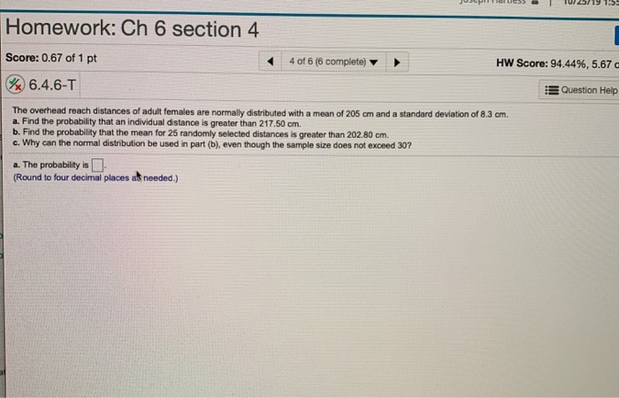 Solved Homework: Ch 6 section 4 Score: 0.67 of 1 pt 4 of 6 | Chegg.com