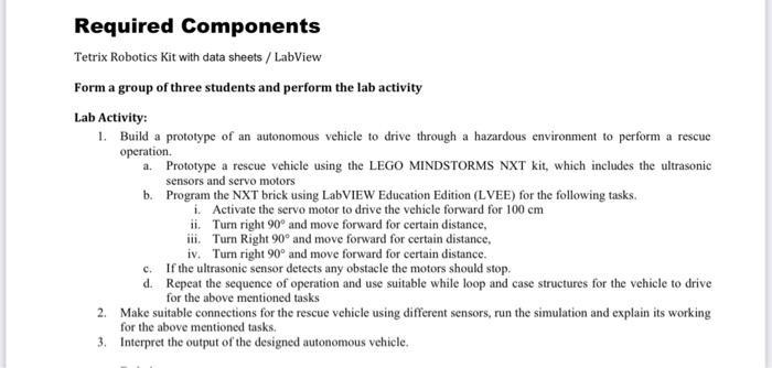 Solved Required Components Tetrix Robotics Kit with data | Chegg.com
