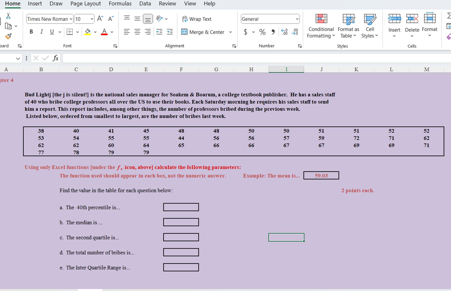Solved Using only Excel functions [under the f_(x) icon, | Chegg.com