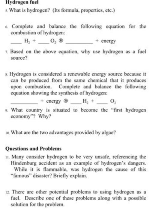 Solved Hydrogen fuel What is hydrogen? (Its formula, | Chegg.com