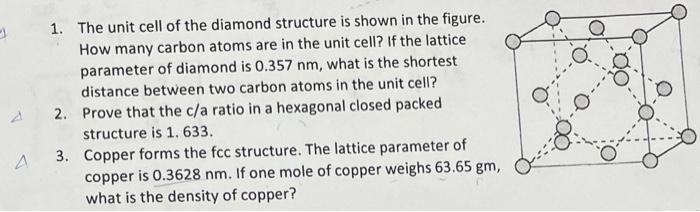 Solved 4 4 1. The unit cell of the diamond structure is | Chegg.com