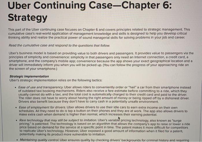 Solved Are Uber's strategies consistent with the results of | Chegg.com