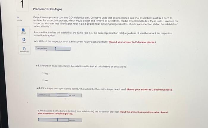 Solved 1 Problem 10-19 (Algo) 50 Output from a process | Chegg.com