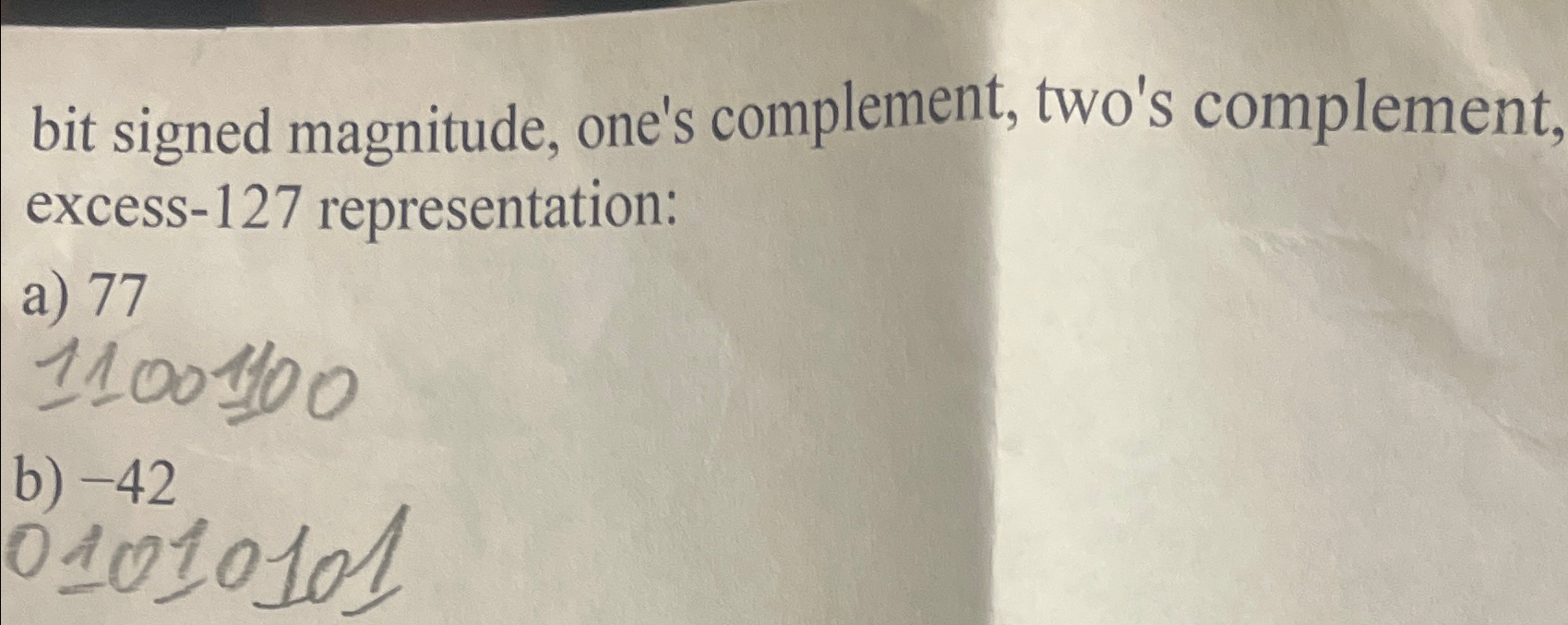 Solved bit signed magnitude, one's complement, two's | Chegg.com