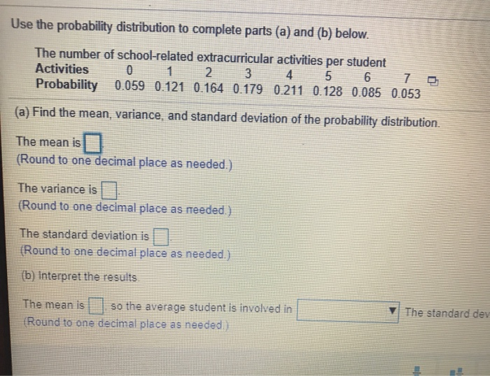 Solved use the probability distribution to complete parts a | Chegg.com