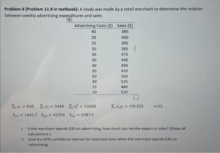 Solved Problem 4 (Problem 11.9 in textbook): A study was | Chegg.com
