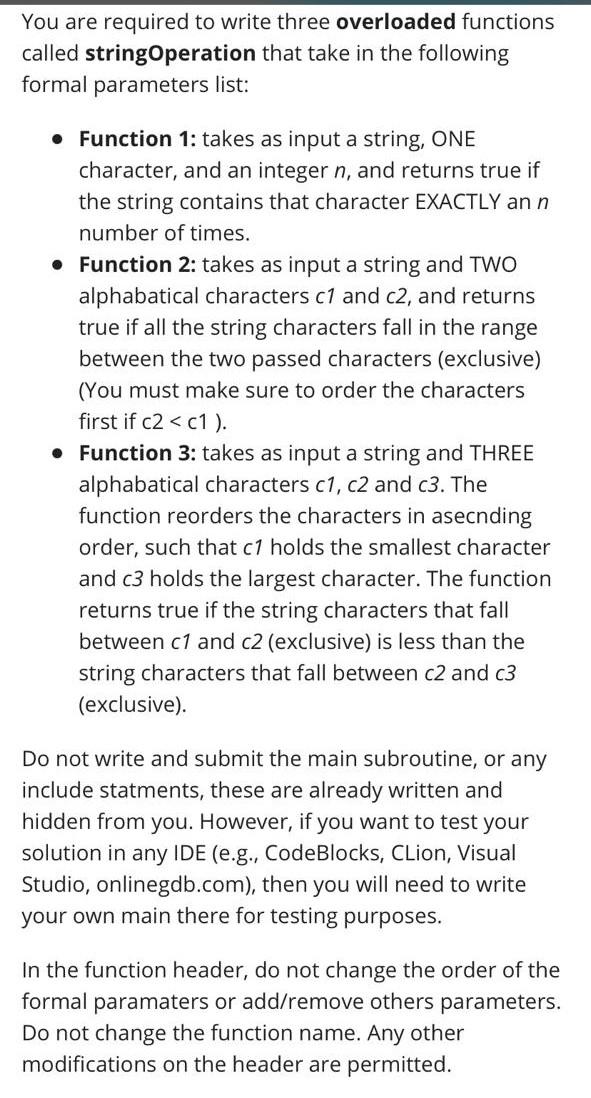 Solved You are required to write three overloaded functions | Chegg.com