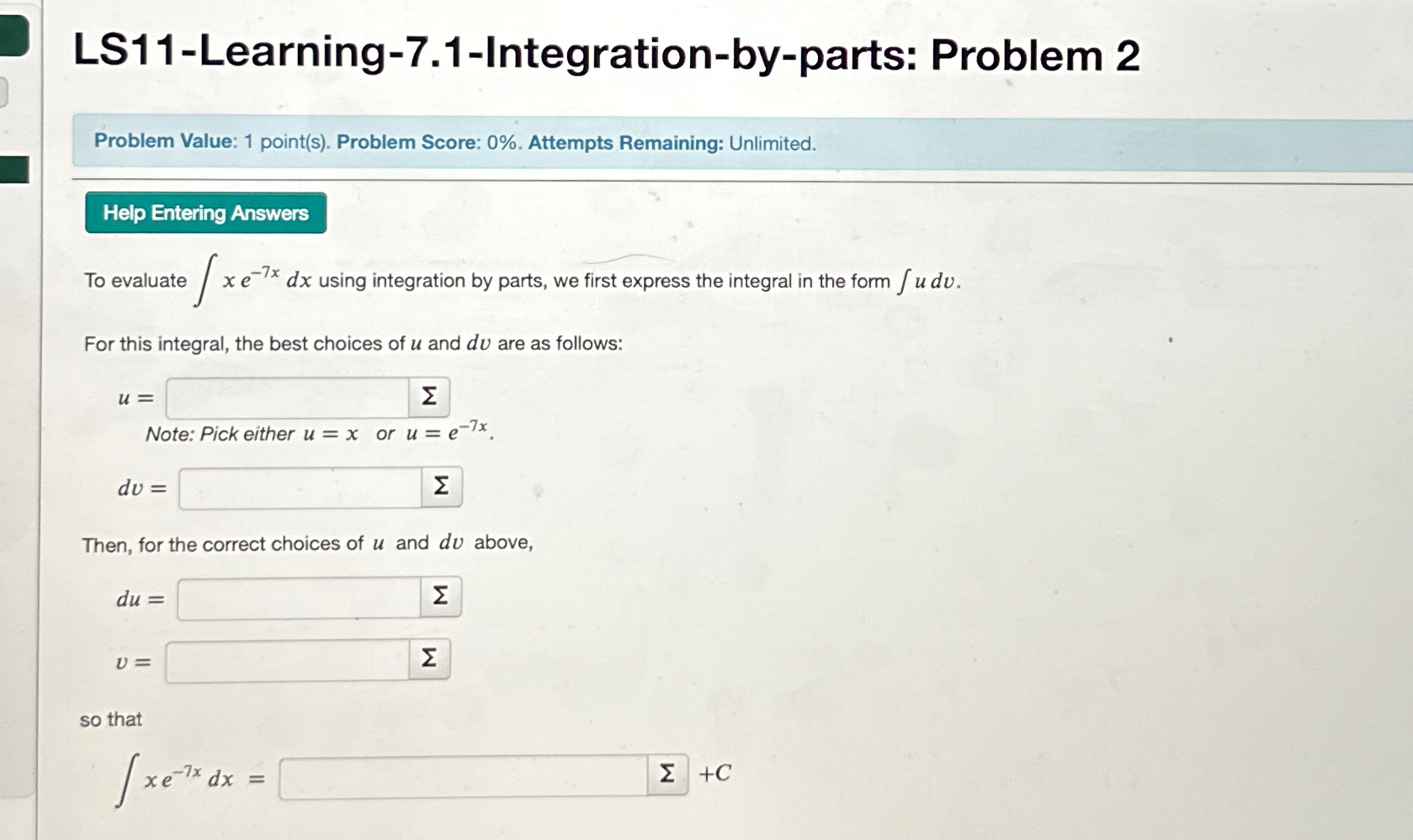 Solved LS11-Learning-7.1-Integration-by-parts: Problem | Chegg.com