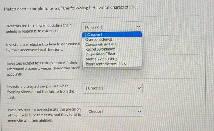 Solved Match each example to one of the following behavioral | Chegg.com