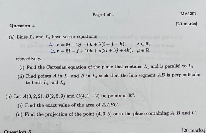 Solved (a) Lines L1 and L2 have vector equations | Chegg.com