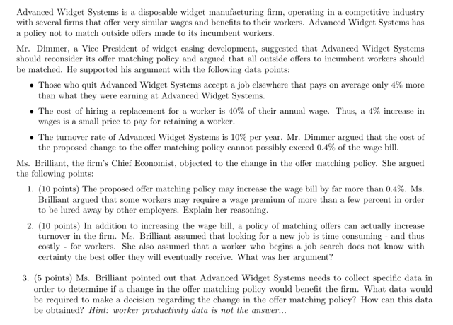 Solved Advanced Widget Systems is a disposable widget | Chegg.com