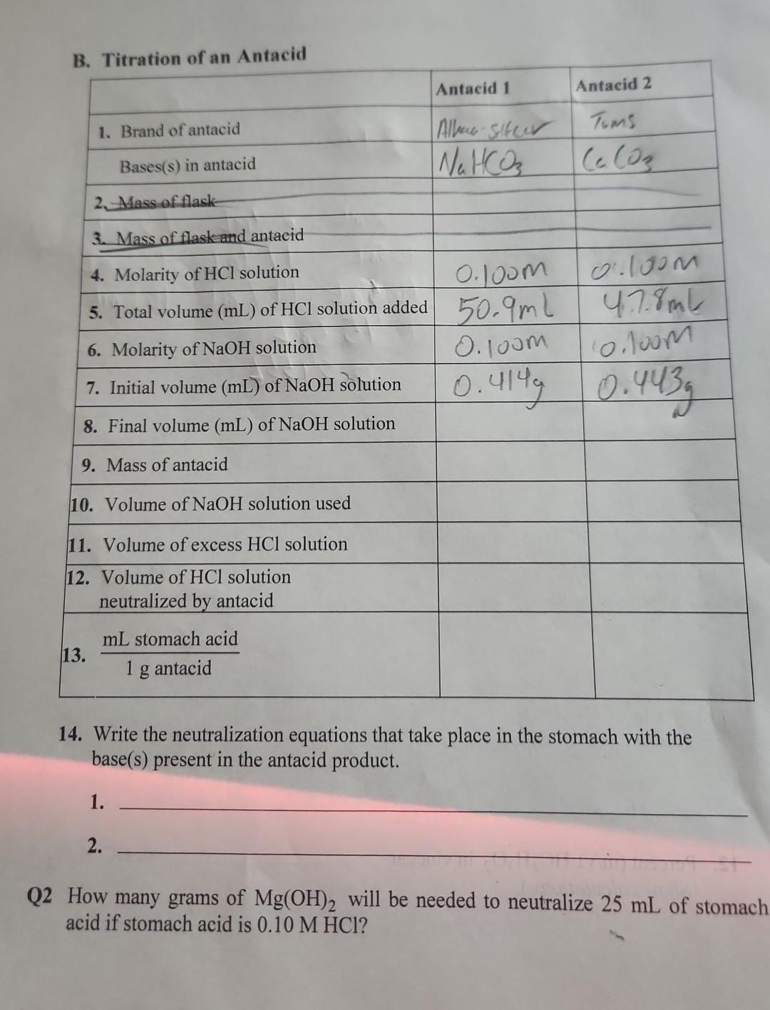 Solved 14. Write the neutralization equations that take | Chegg.com