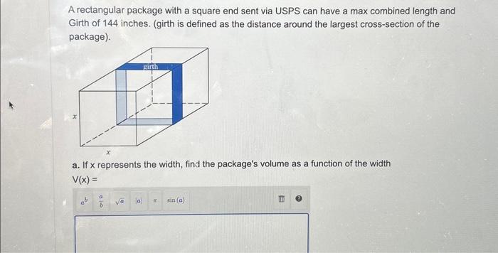 Solved A rectangular package with a square end sent via USPS | Chegg.com