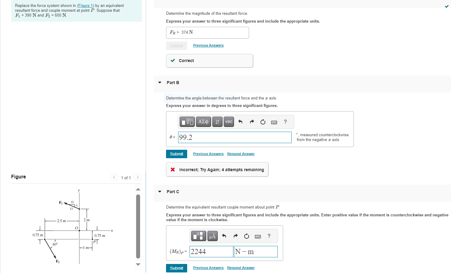 Solved Replace the force system shown in (Figure 1) ﻿by an | Chegg.com