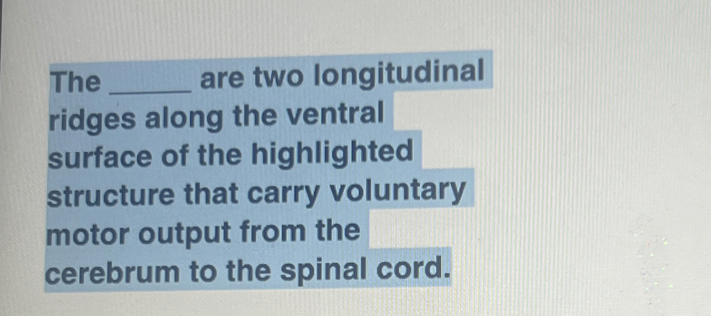 Solved The __ ﻿are two longitudinal ridges along the ventral | Chegg.com