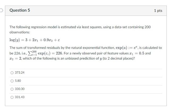 Solved The following regression model is estimated via least | Chegg.com