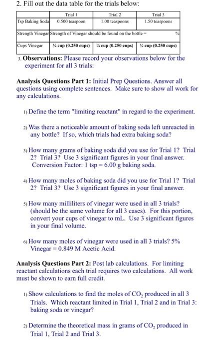 Solved 2. Fill out the data table for the trials below: | Chegg.com