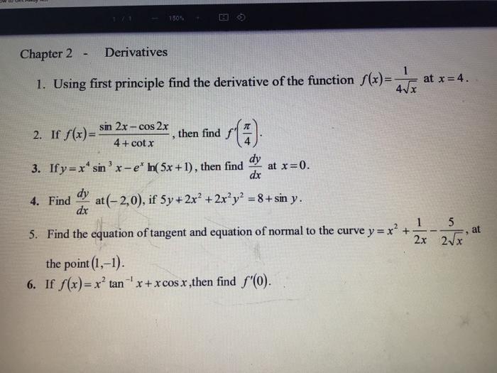 Solved 130% Chapter 2 - Derivatives 1. Using first principle | Chegg.com