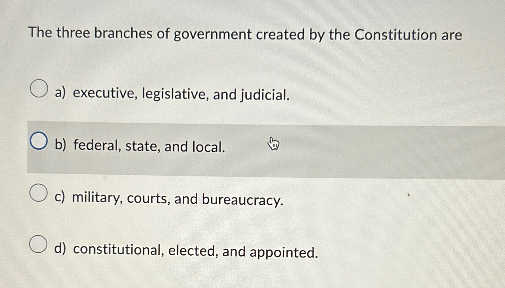 Solved The three branches of government created by the | Chegg.com