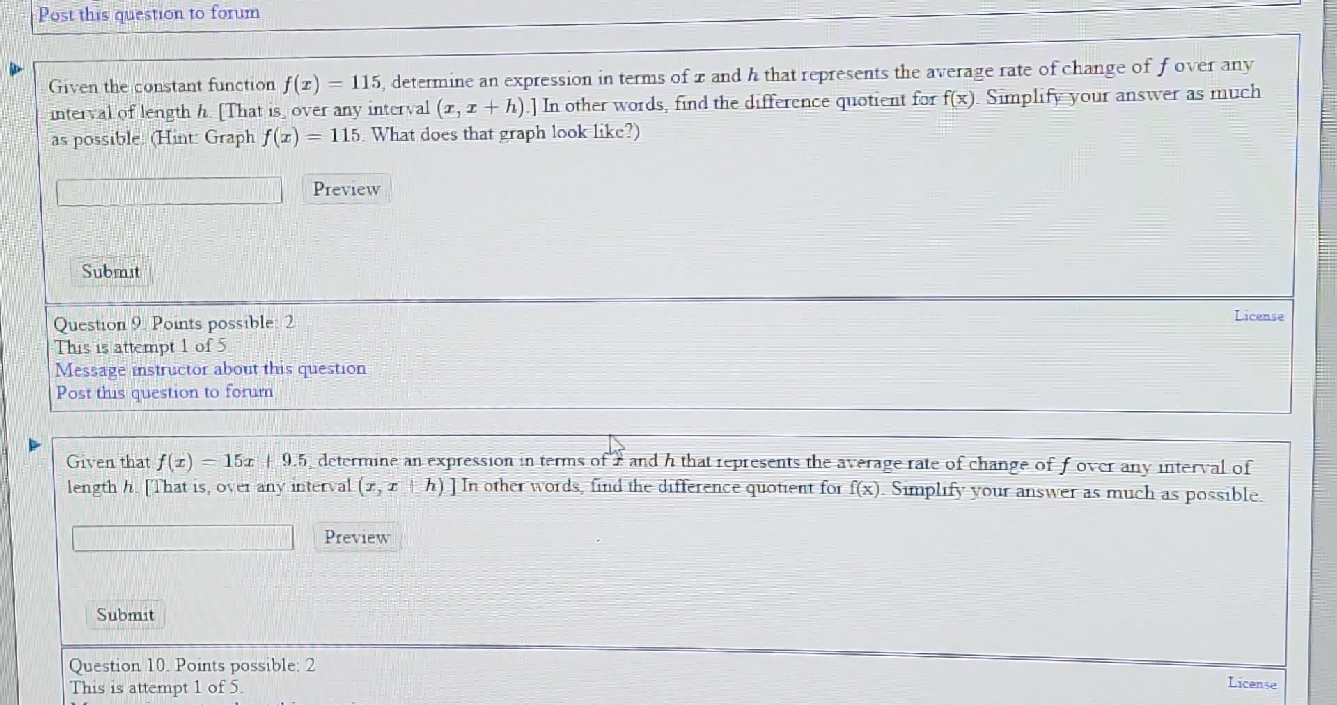 Solved Given the constant function f(x)=115, determine an | Chegg.com