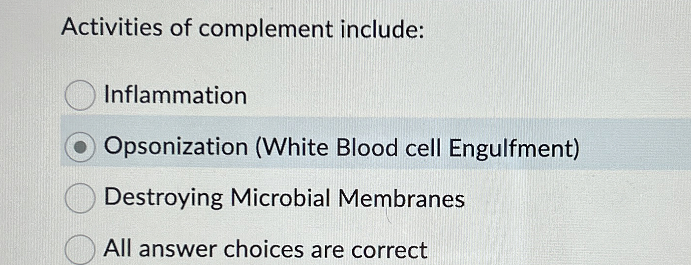 Solved Activities of complement | Chegg.com