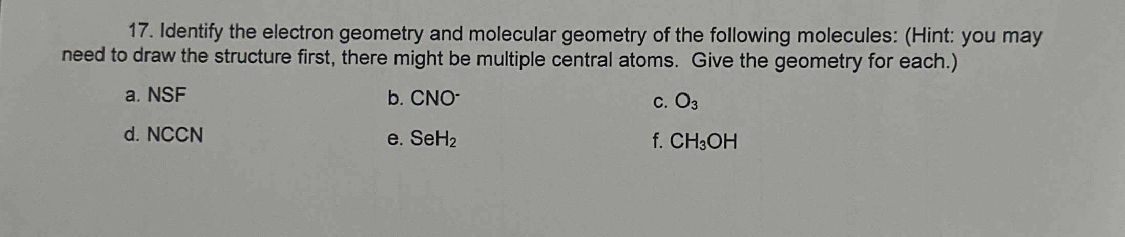 Solved Identify the electron geometry and molecular geometry | Chegg.com
