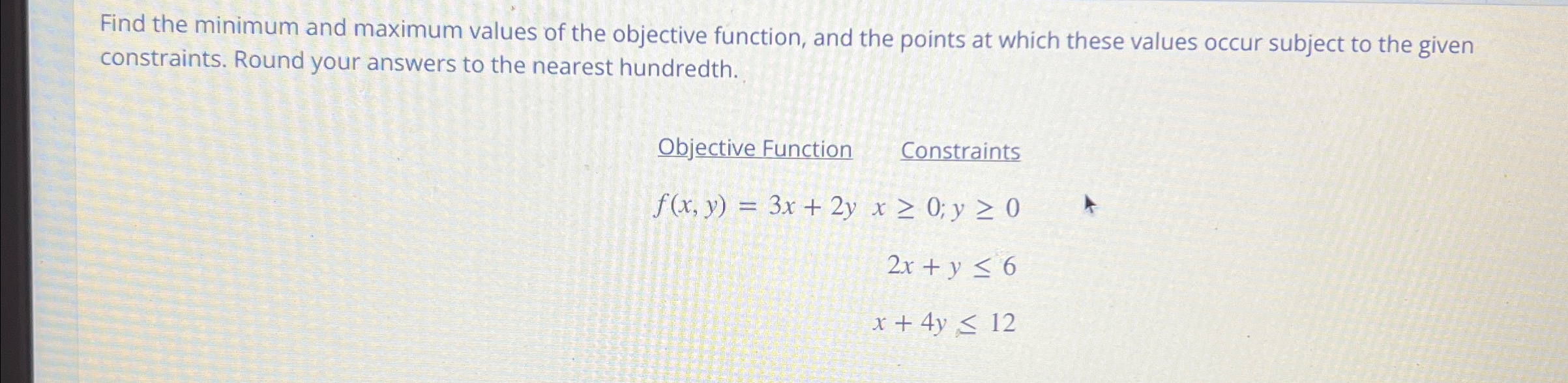Solved Find the minimum and maximum values of the objective | Chegg.com
