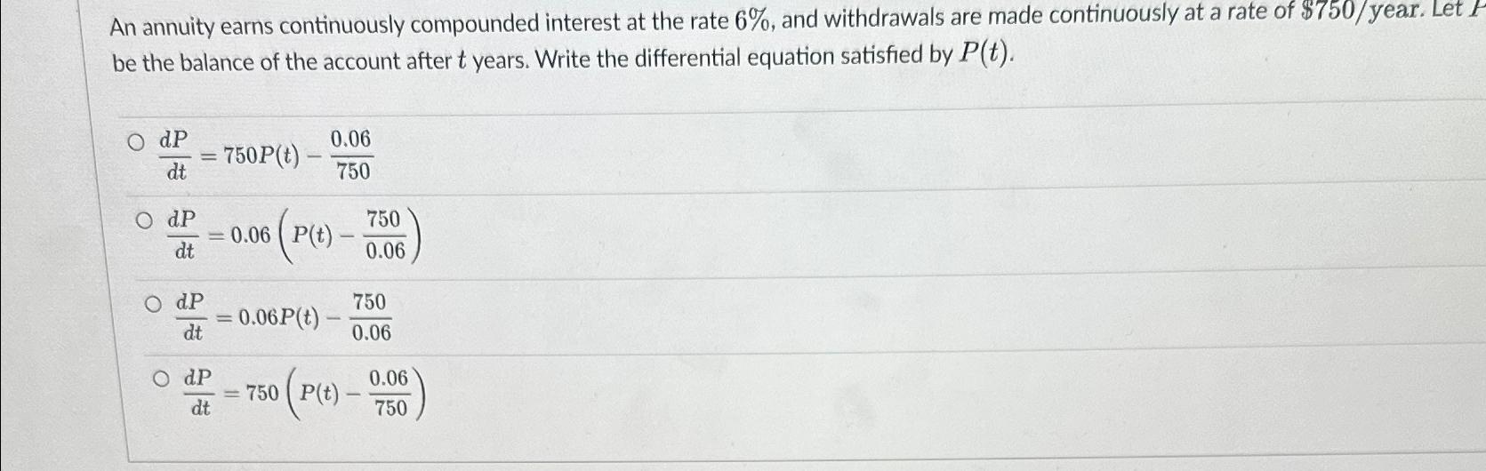 Solved An annuity earns continuously compounded interest at | Chegg.com