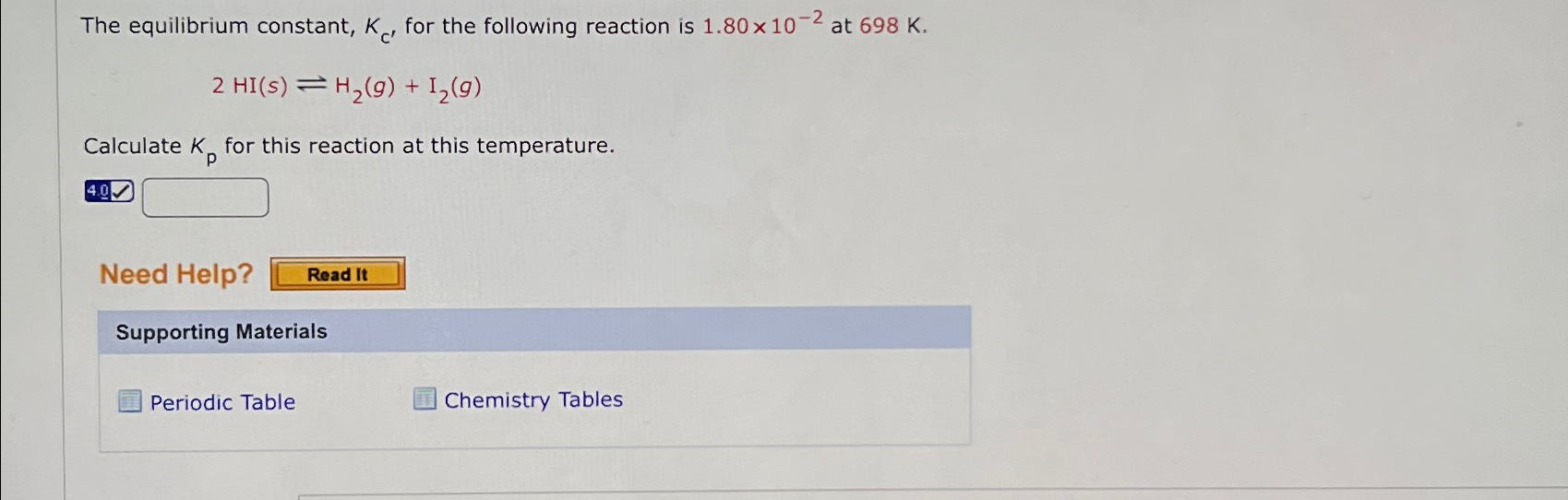 Solved The equilibrium constant, KC' ﻿for the following | Chegg.com