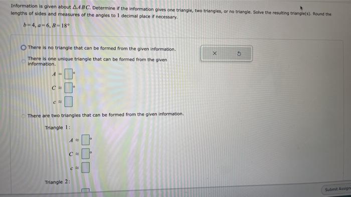 Solved Information is given about AABC. Determine if the | Chegg.com