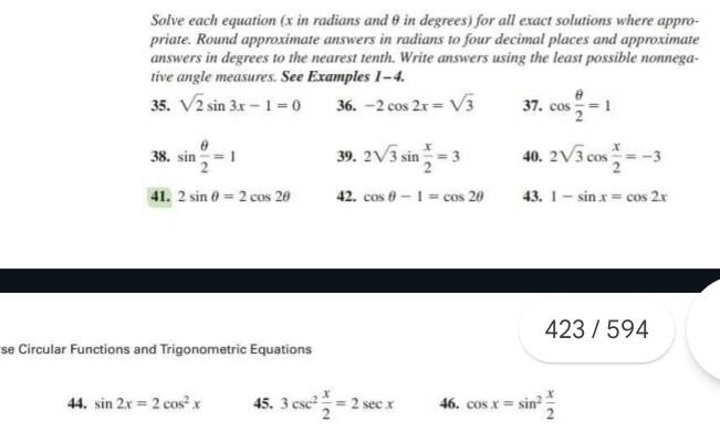 Solved Solve each equation ( x in radians and θ in degrees) | Chegg.com