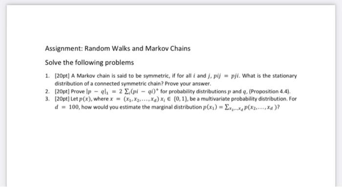 Assignment: Random Walks and Markov Chains Solve the | Chegg.com