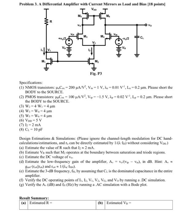 Solved Problem 3. A Differential Amplifier with Current | Chegg.com